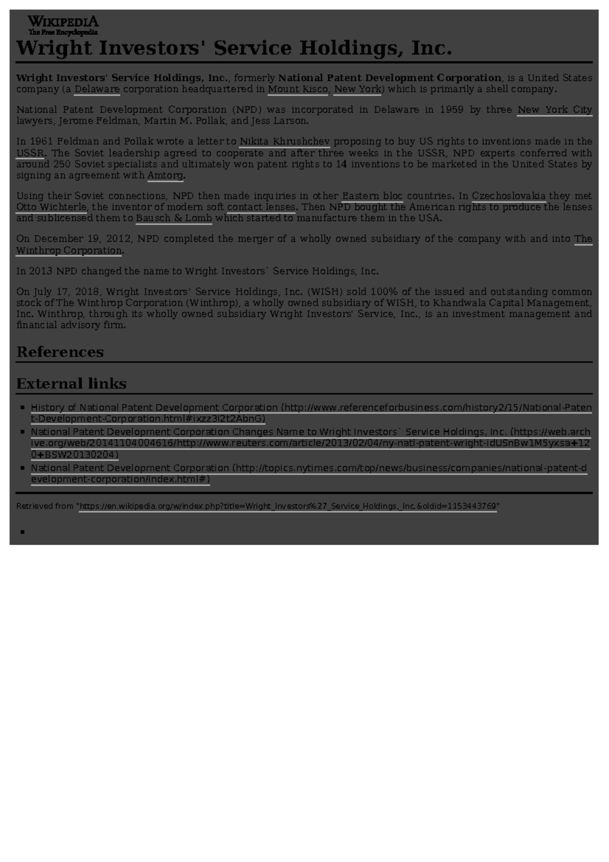 X Window selection - Wright Investors' Service Holdings, Inc. Wright ...