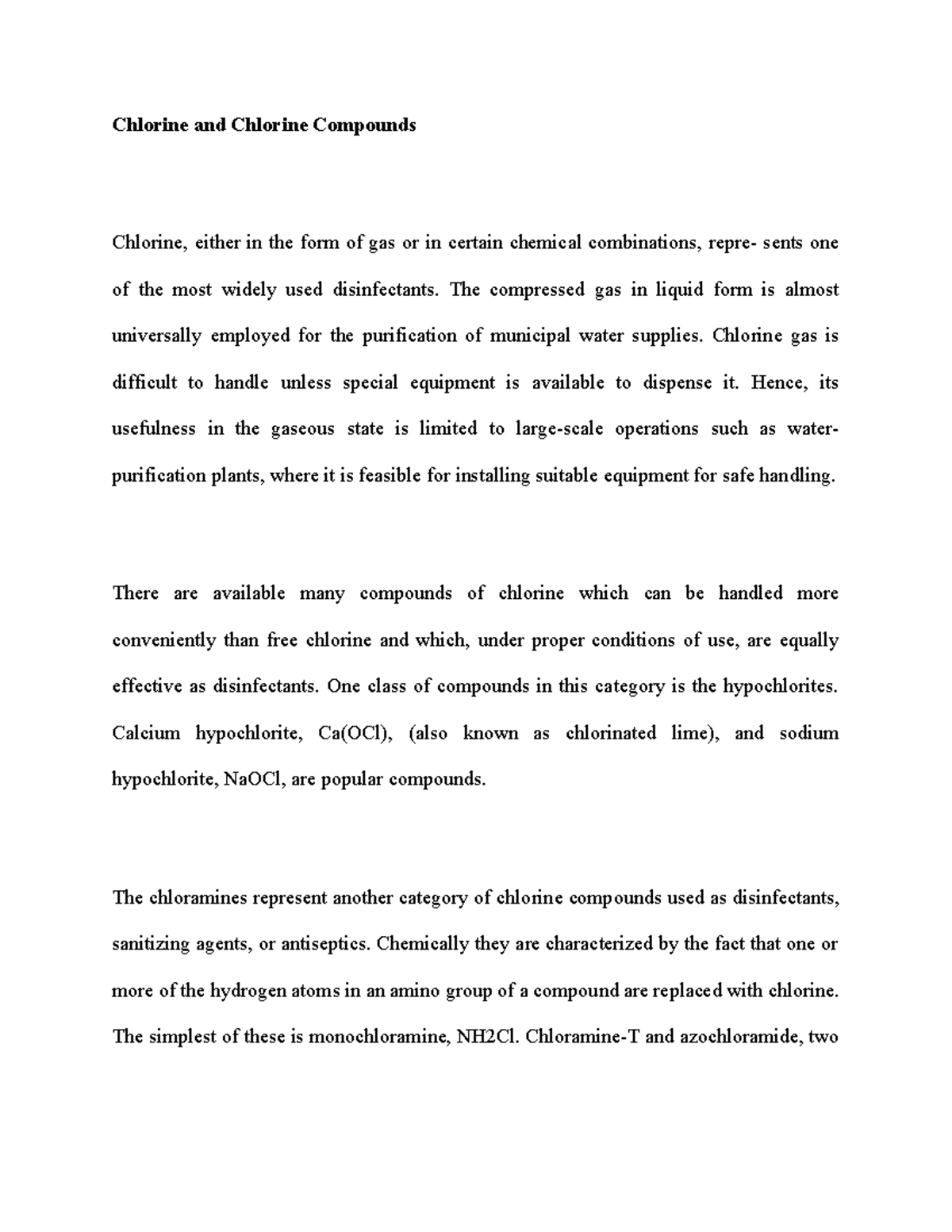Chlorine and Chlorine Compounds - Chlorine and Chlorine Compounds ...