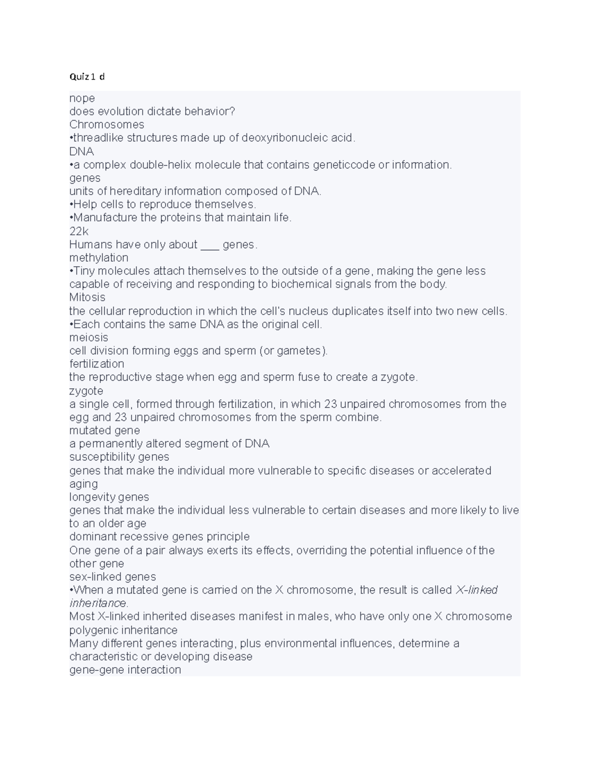 Quiz 1 d - quiz questions and answers - Quiz 1 d nope does evolution dictate behavior ...