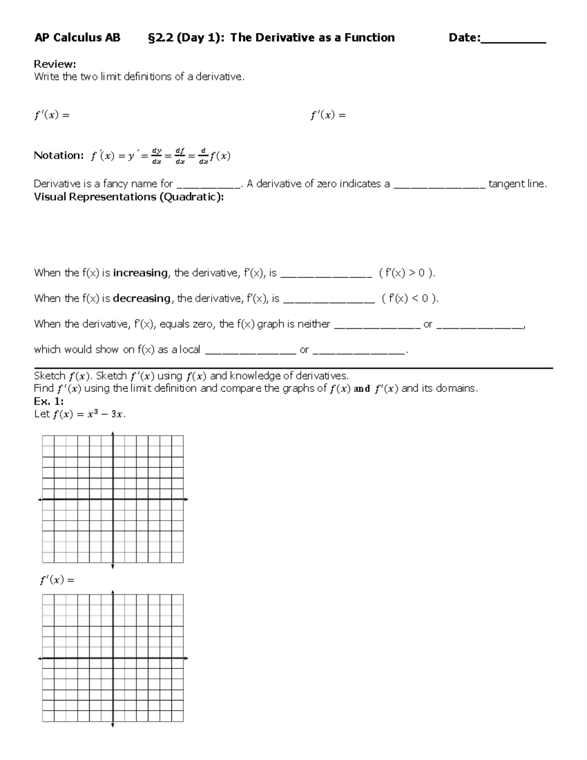 2 - lesson 2.2 part 1 note guide - AP Calculus AB ß2 (Day 1): The ...