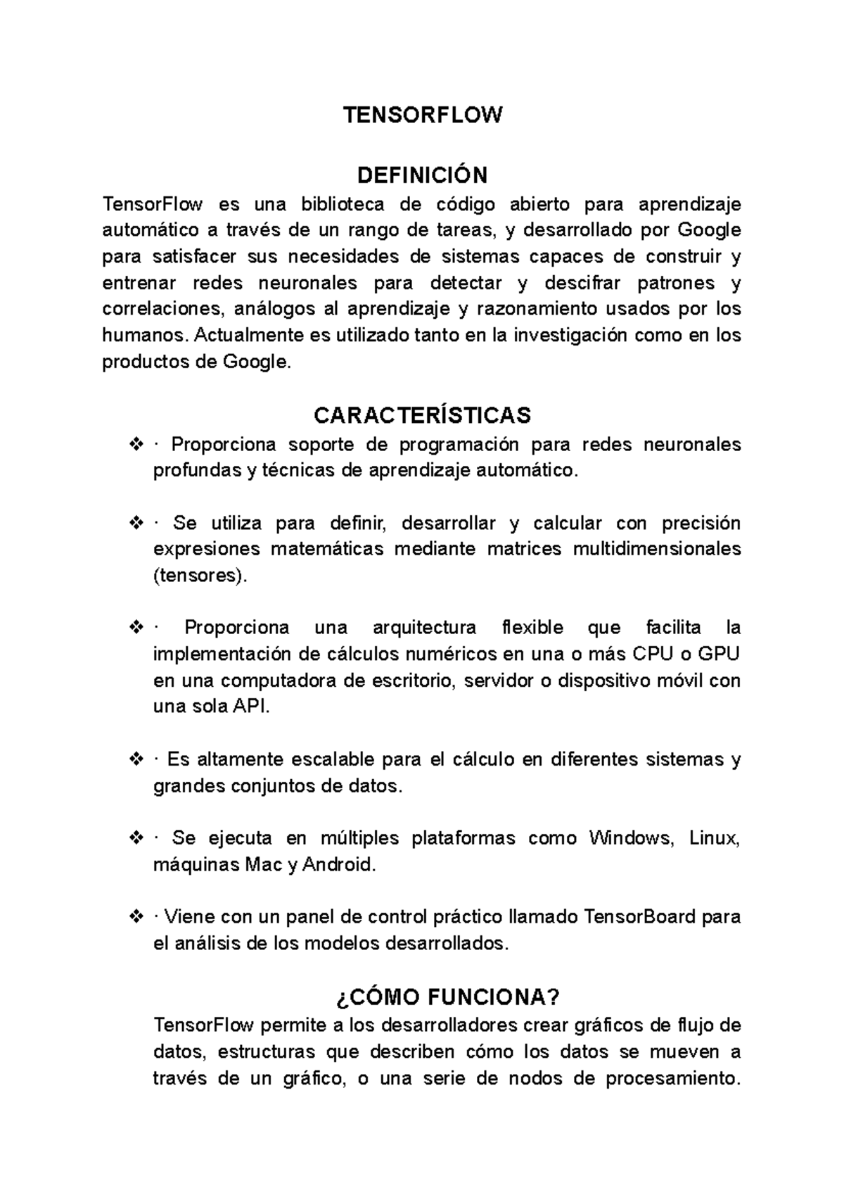Tensorflow - TENSORFLOW DEFINICIÓN TensorFlow es una biblioteca de ...