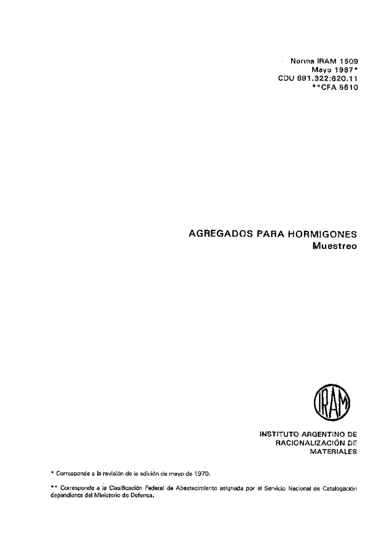 IRAM 1509 - Agregado para Hormigones - Muestreo - Arquitectura - Studocu