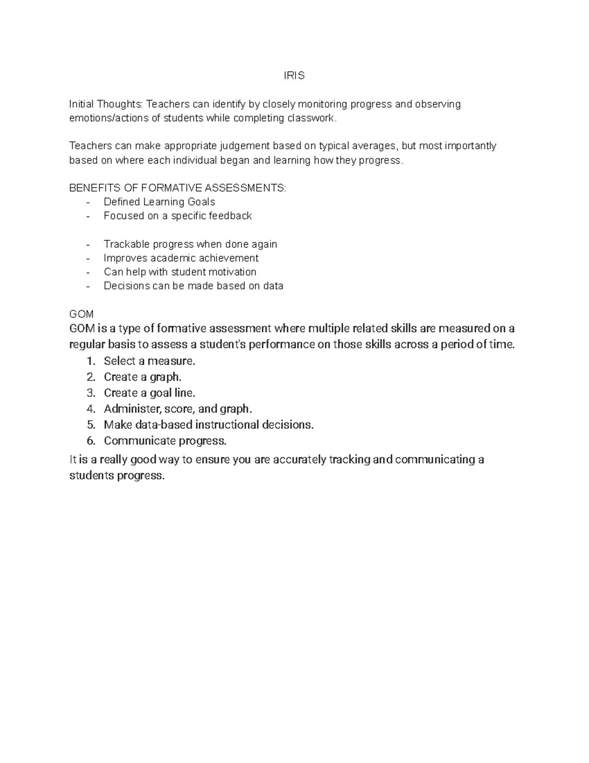 Module 2 Application Activity - IRIS Initial Thoughts: Teachers can identify by closely ...