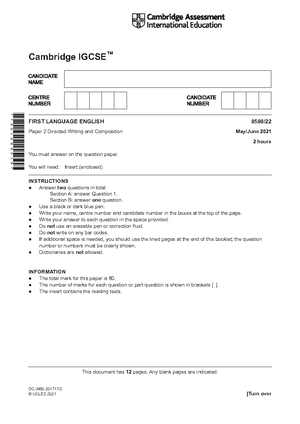 521350 june 2021 question paper 12 - Cambridge IGCSE™ FIRST LANGUAGE ...