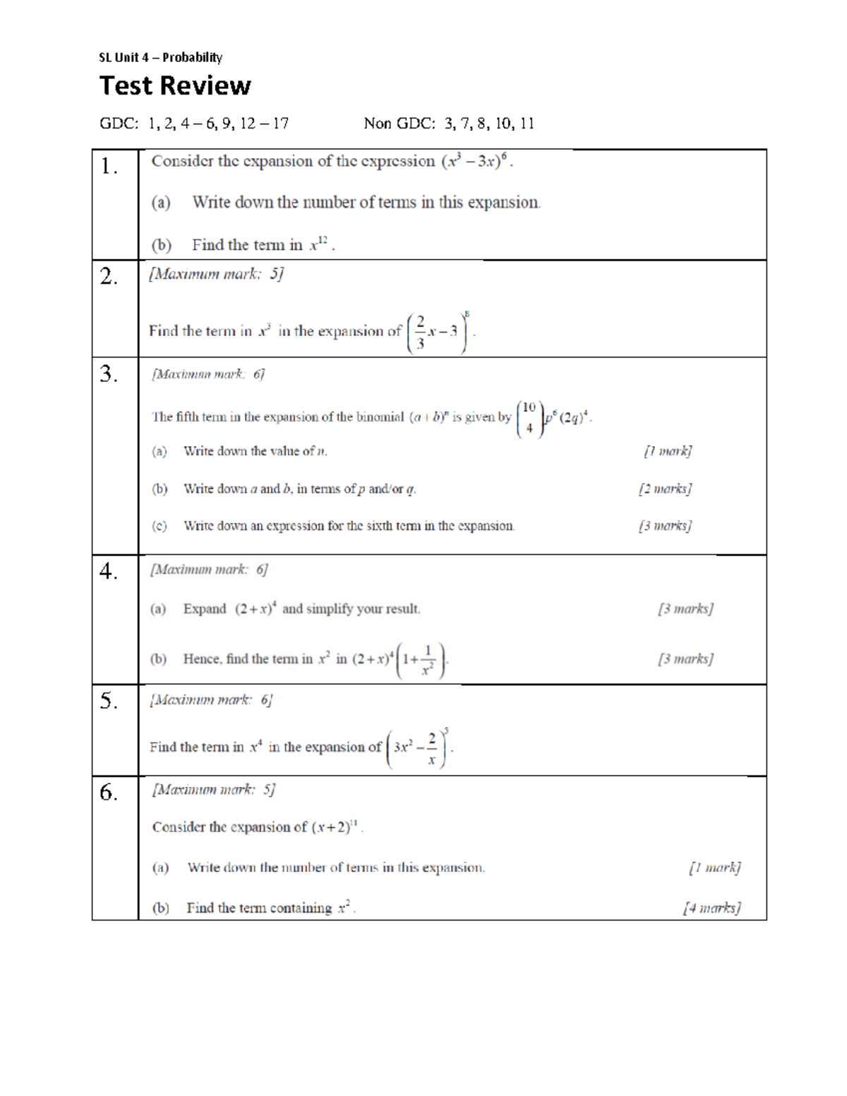 Math functions stufff - SL Unit 4 – Probability Test Review GDC: 1, 2 ...