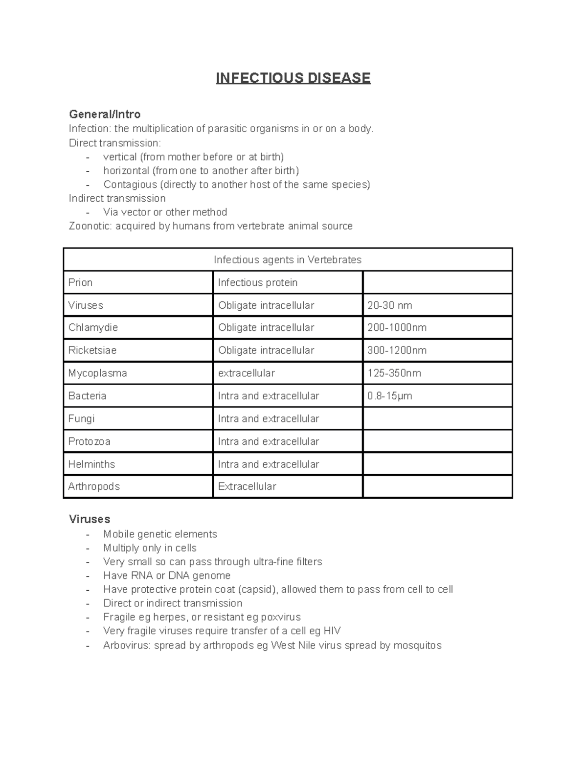 PATH 3610 Notes: Infectious disease unit - INFECTIOUS DISEASE General ...