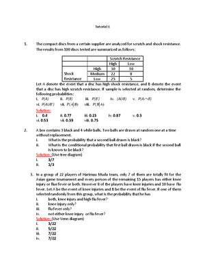 Tutorial 1 - Summary Math - Tutorial 1 1. The compact discs from a ...