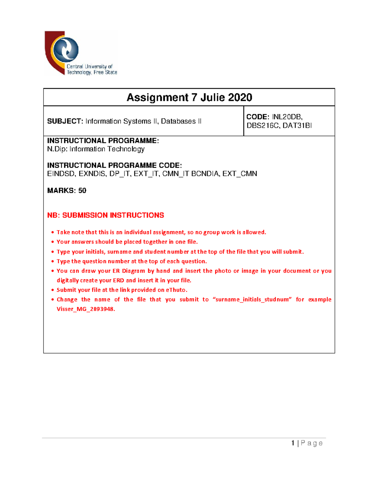 Assignment 7 Julie 2020 - Assignment 7 Julie 2020 SUBJECT: Information ...