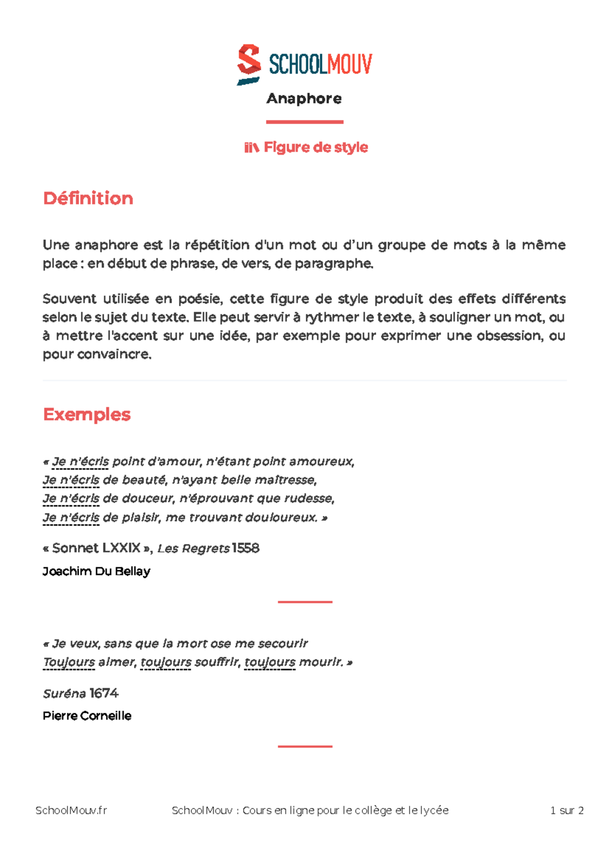Anaphore-2 figure-de-style - SchoolMouv SchoolMouv : Cours en ligne ...
