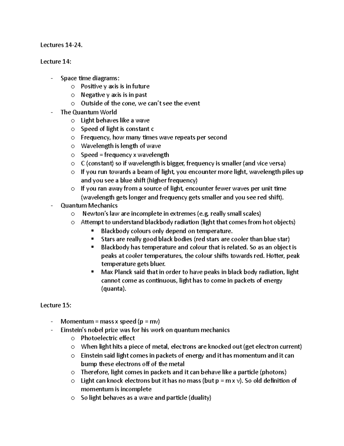 Astronomy Midterm 2 Notes - Lectures 14-24. Lecture 14: Space time ...