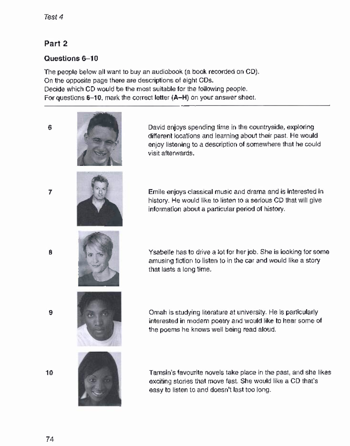 Reading Practice TEST 4 Level B1 - Test 4 Part 2 Questions The people ...