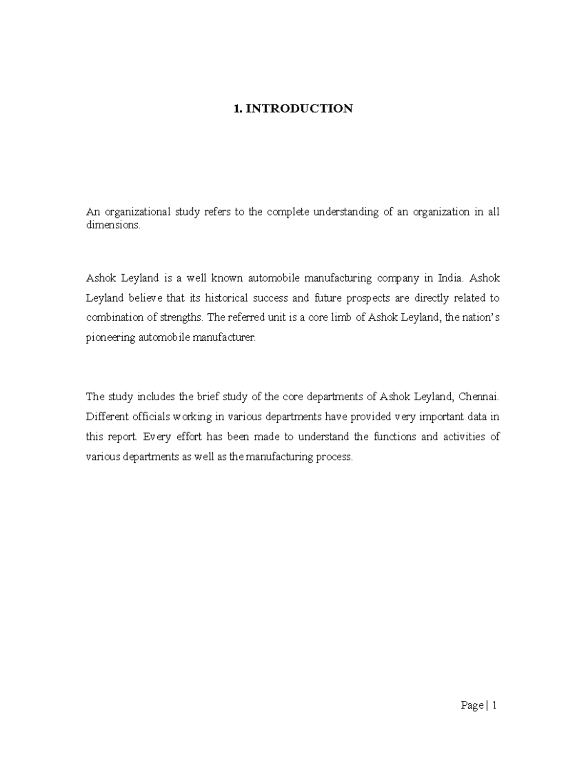 Scribd Ashok-leyland-project-report - 1. INTRODUCTION An organizational ...