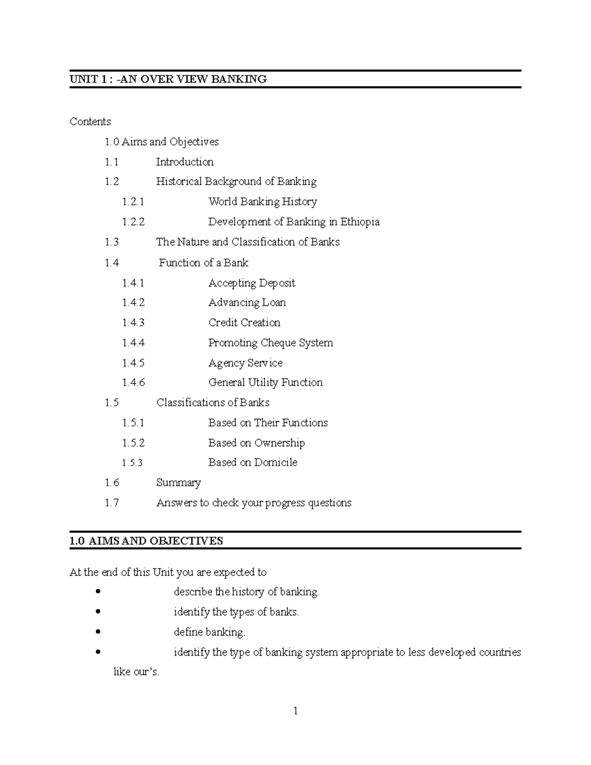 UNIT 1 - Banking procedures and practices - UNIT 1 : -AN OVER VIEW ...