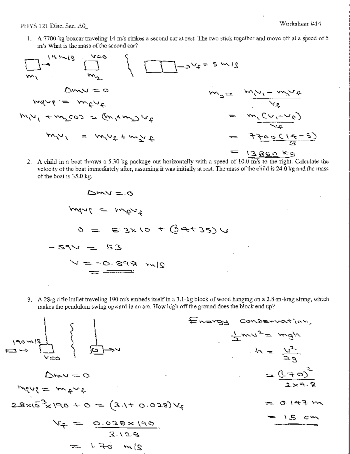 Worksheet 14 Solutions - PHYS 121 Disc. Sec. A0_ Worksheet 1. A boxcar ...