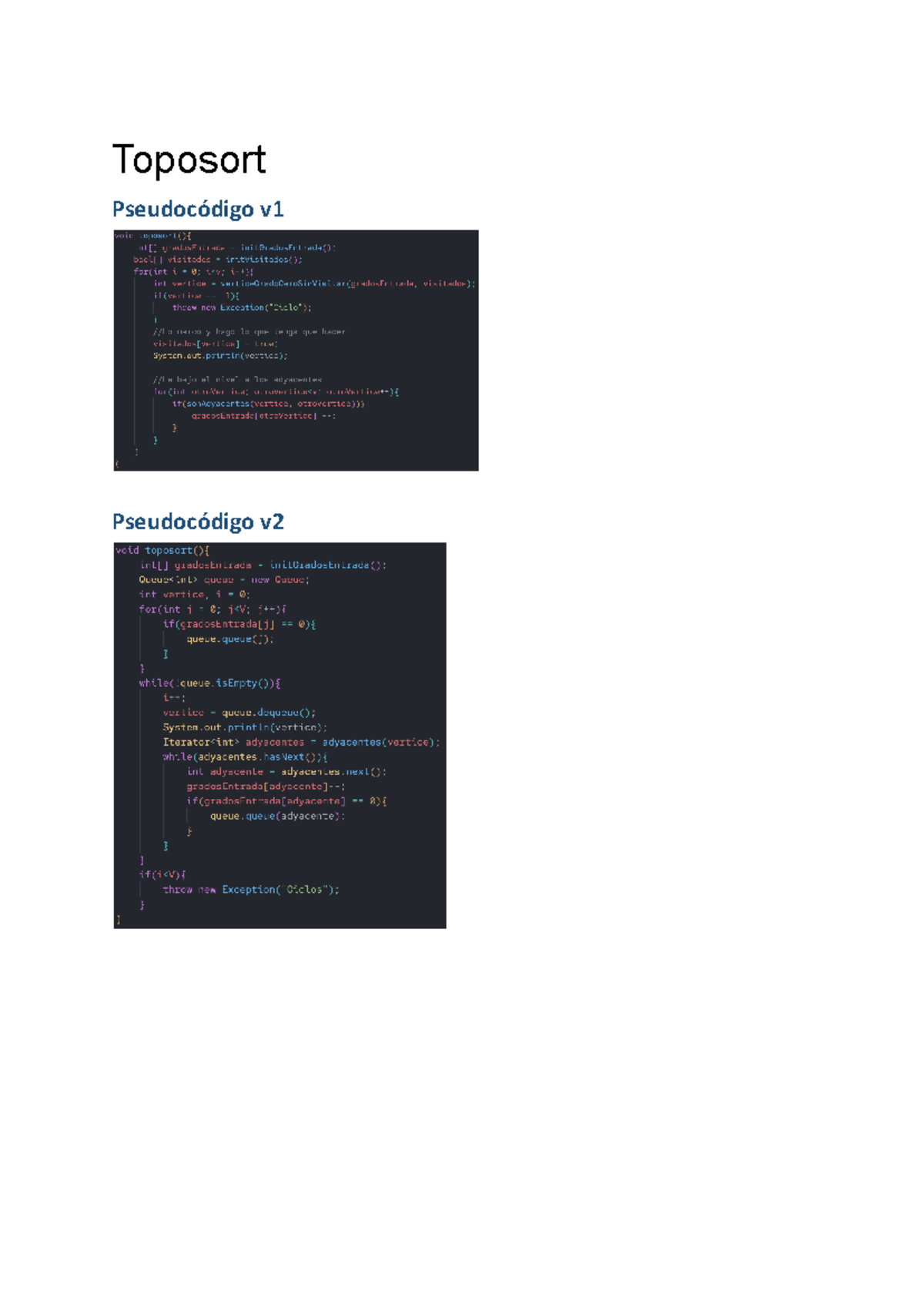 Mini resumen a2 - Toposort Pseudocódigo v Pseudocódigo v Camino más corto Floyd Warshall - Studocu