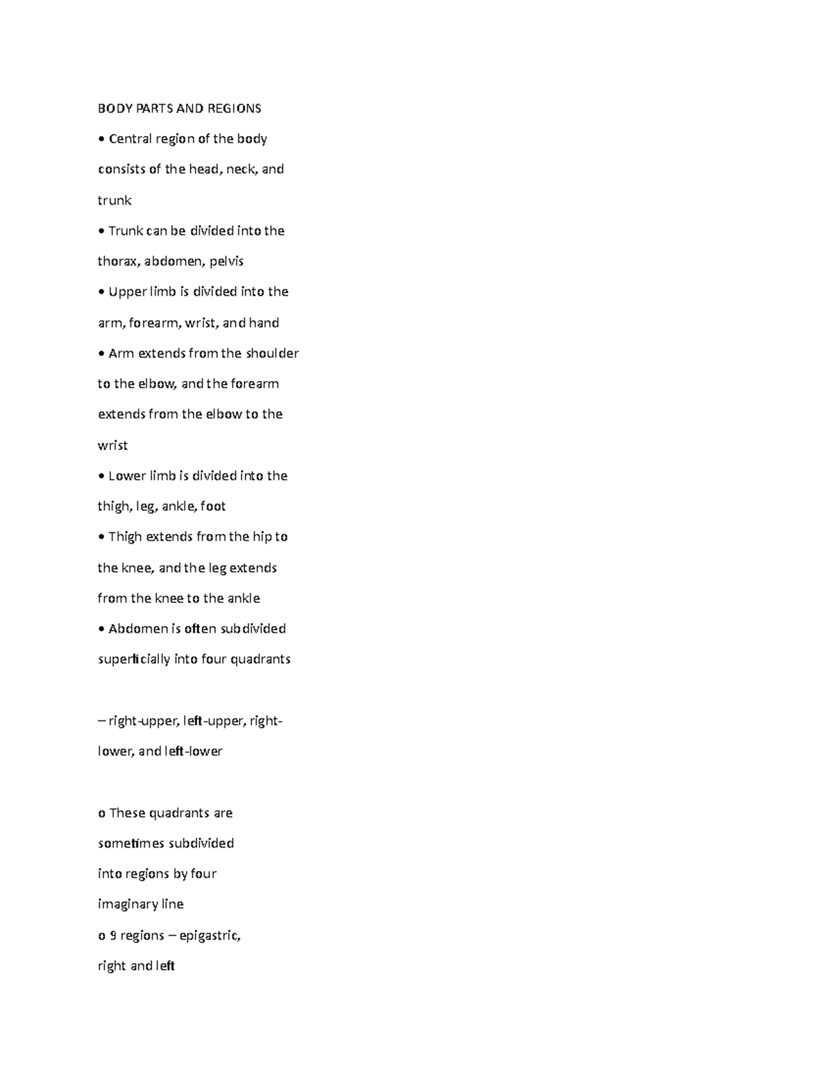 BODY Parts AND Regions - BODY PARTS AND REGIONS Central region of the ...