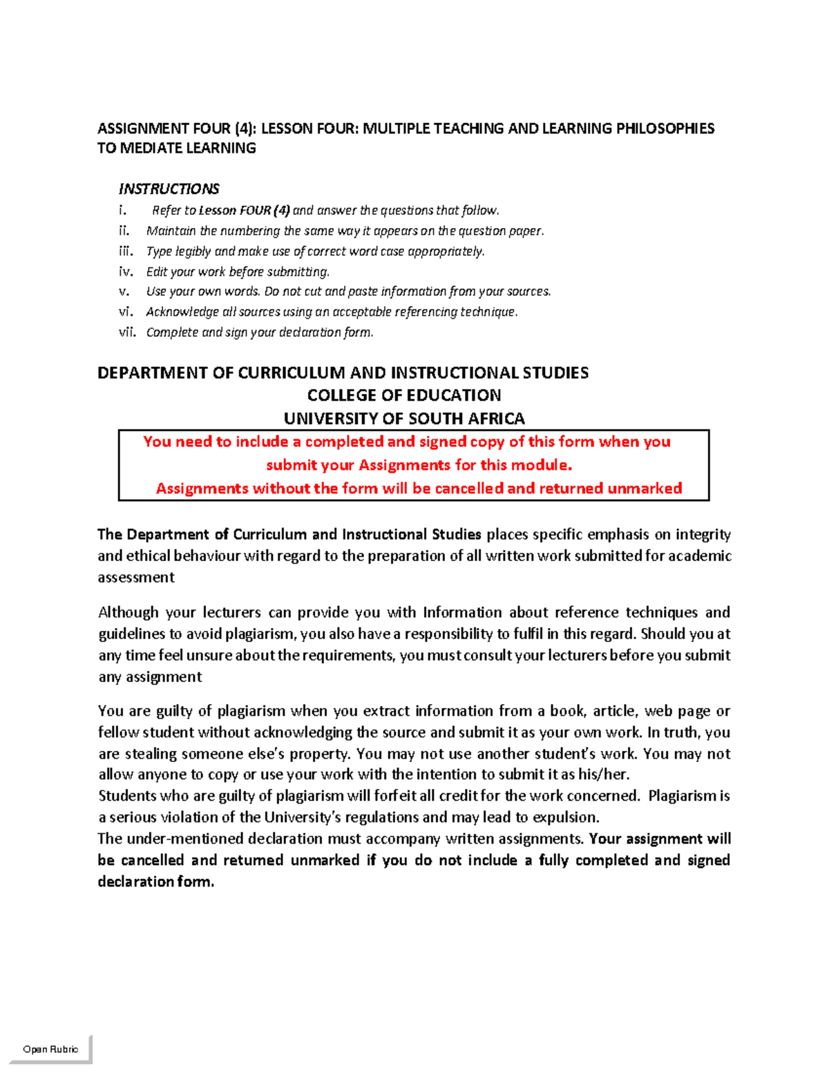 Assignment 4 S1 2021 bpt1501 - ASSIGNMENT FOUR (4): LESSON FOUR ...