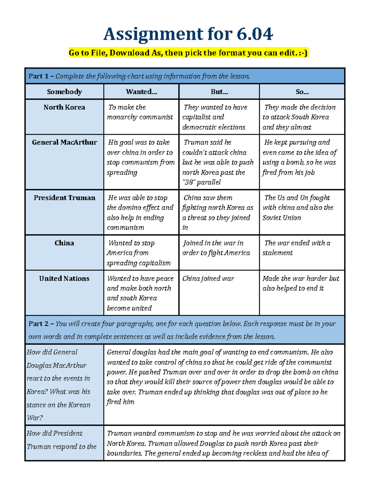 6.04 history flvs honors - Assignment for 6. Go to File, Download As, then pick the format you ...