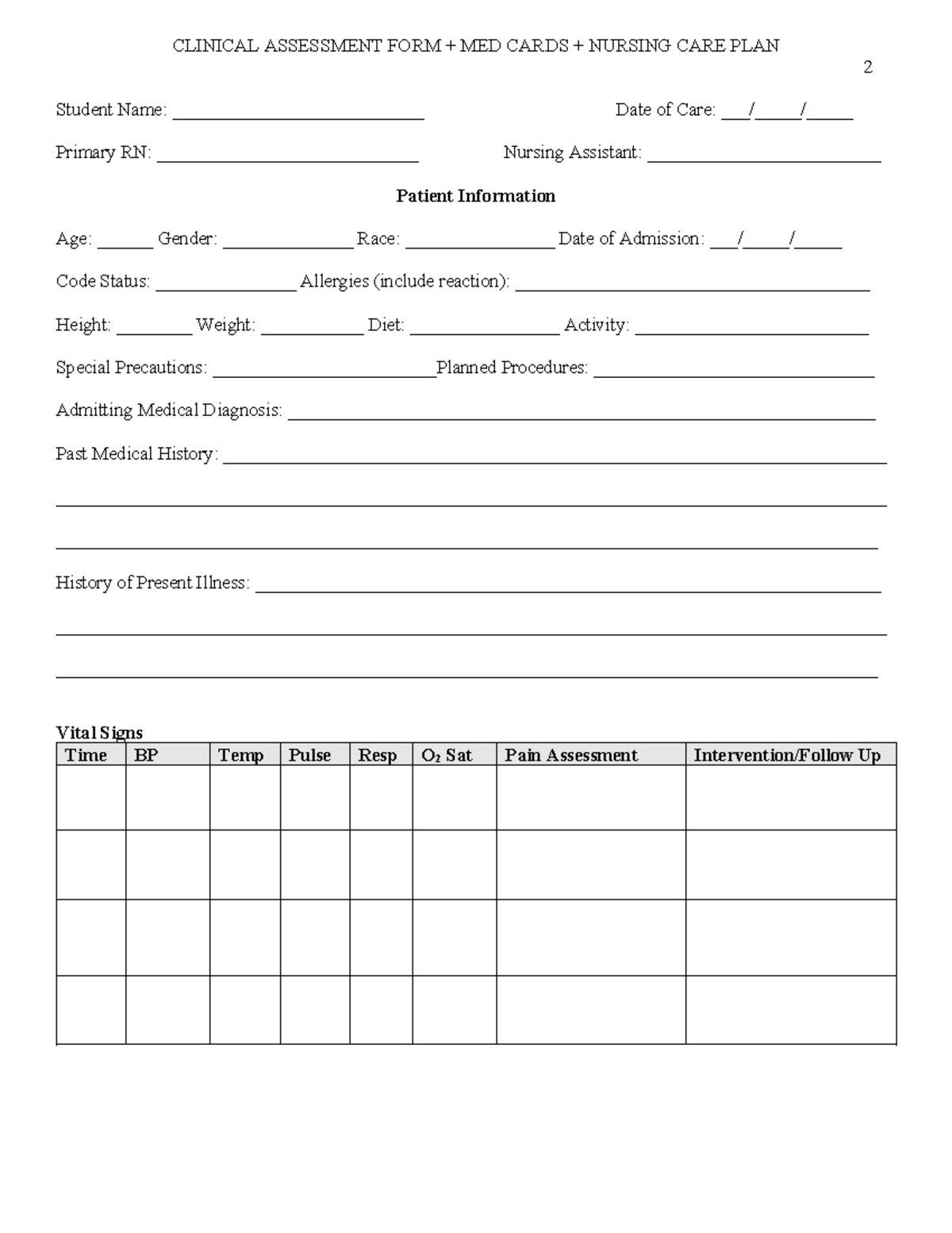 Clinical Assessment Form - 2 Student Name ...