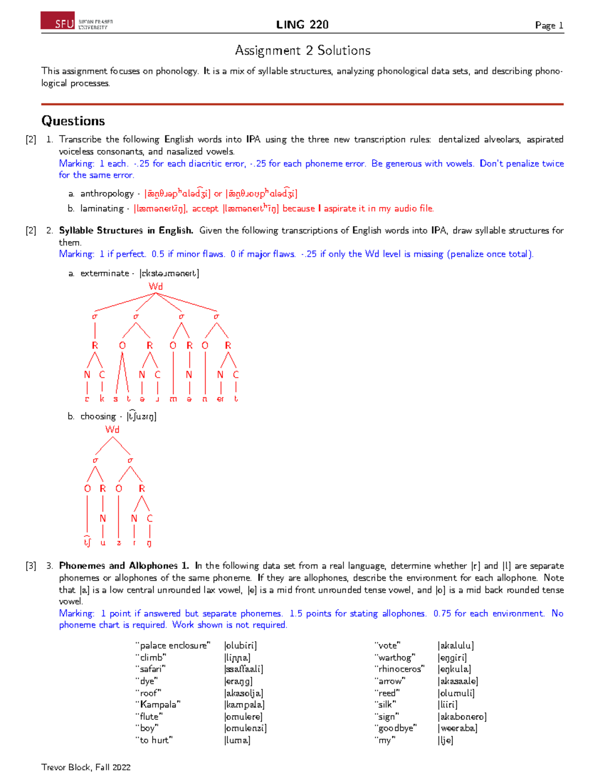 Assignment 2 Solutions - LING 220 Page 1 Assignment 2 Solutions This assignment focuses on - Studocu