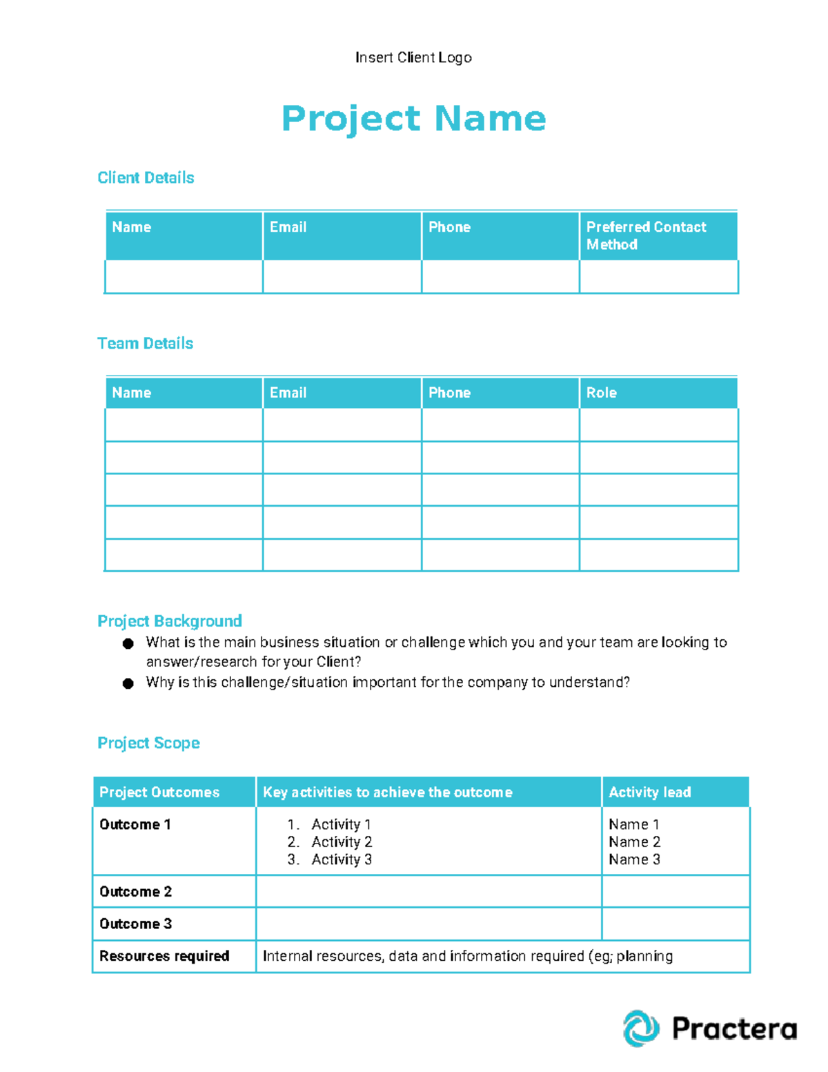 Project Plan Template - Insert Client Logo Project Name Client Details ...