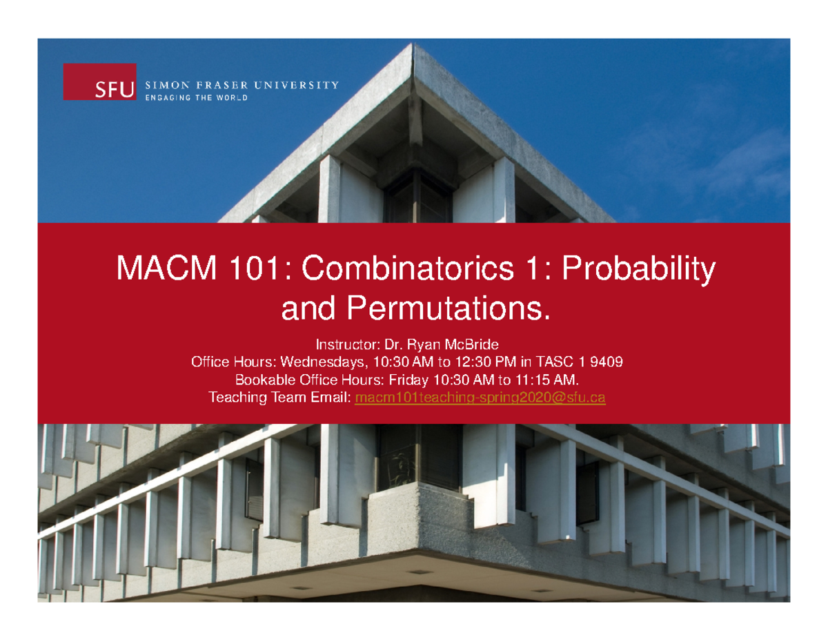 .MACM101_Combinatorics_1.pdf - MACM 101: Combinatorics 1: Probability and Permutations ...