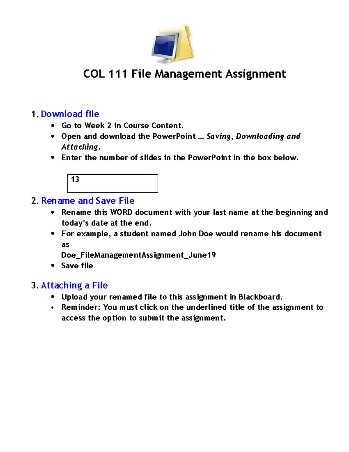 Abigail Owens File Management Assignment August 29 - COL 111 File Management Assignment 1 ...