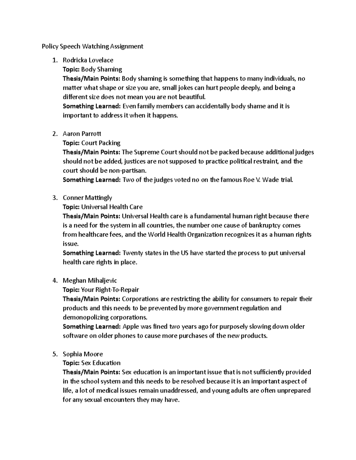 Policy Watching Assignment - COMM 111 - UofL - Studocu