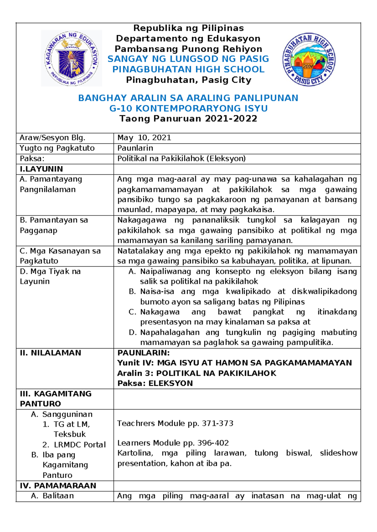 - Detailed Lesson-PLAN in AP10 - Republika ng Pilipinas Departamento ng ...