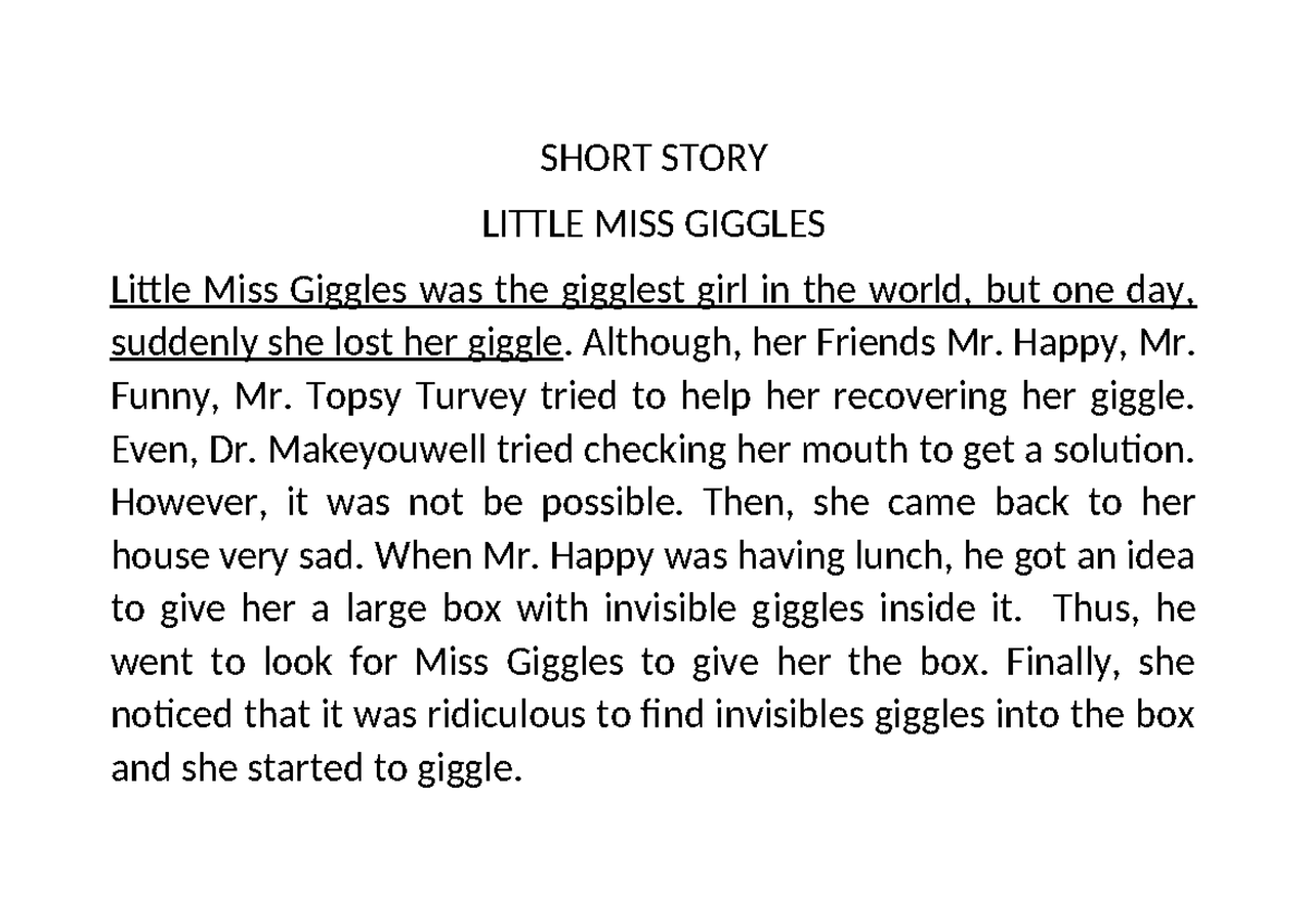 Short Story Little MISS Giggles - SHORT STORY LITTLE MISS GIGGLES ...