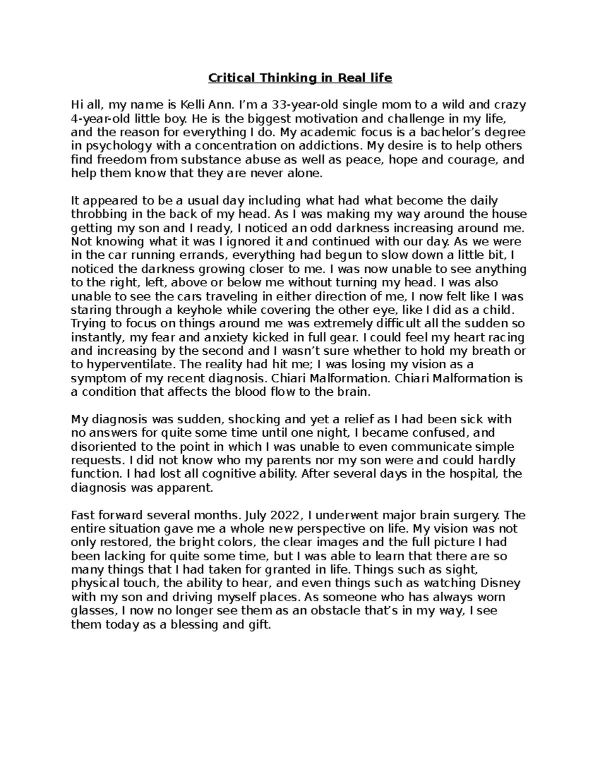 Discussion Post - Week 1- Critical Thinking in Real Life - Critical ...