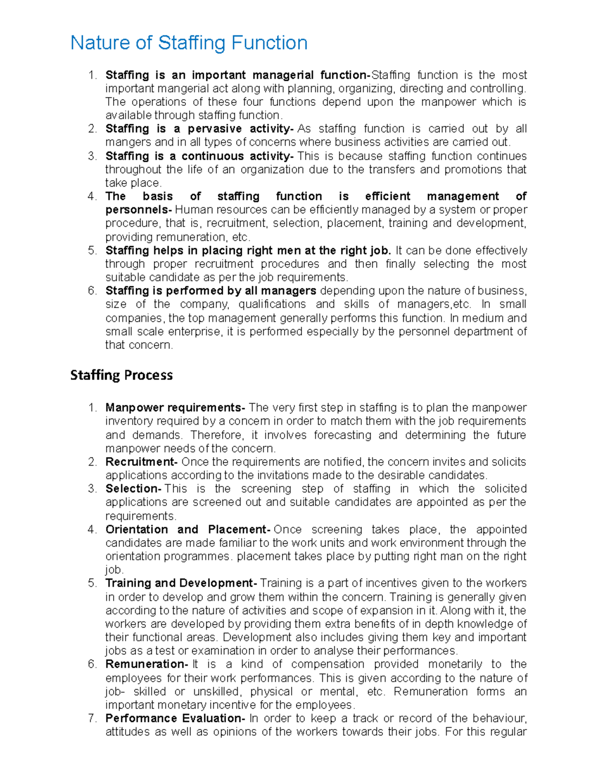 Staffing-Lessons - Staffing Function of Management - Nature of Staffing ...