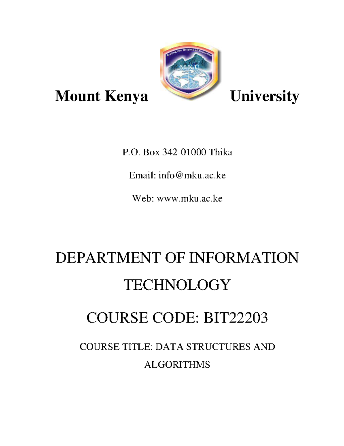 Data structures and algorithms - Mount Kenya University P. Box 342 ...