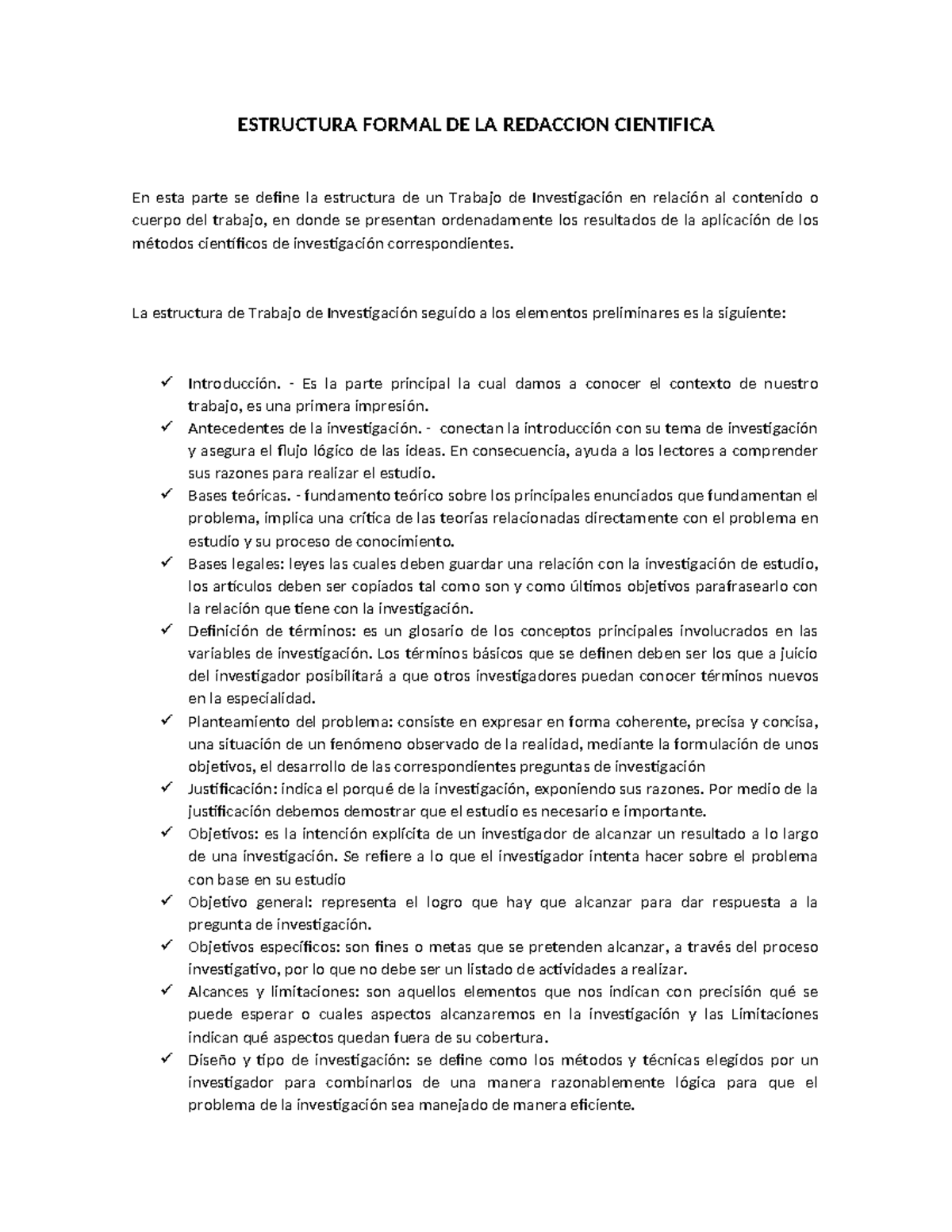 Estructura Formal DE LA Redaccion Cientifica - ESTRUCTURA FORMAL DE LA ...