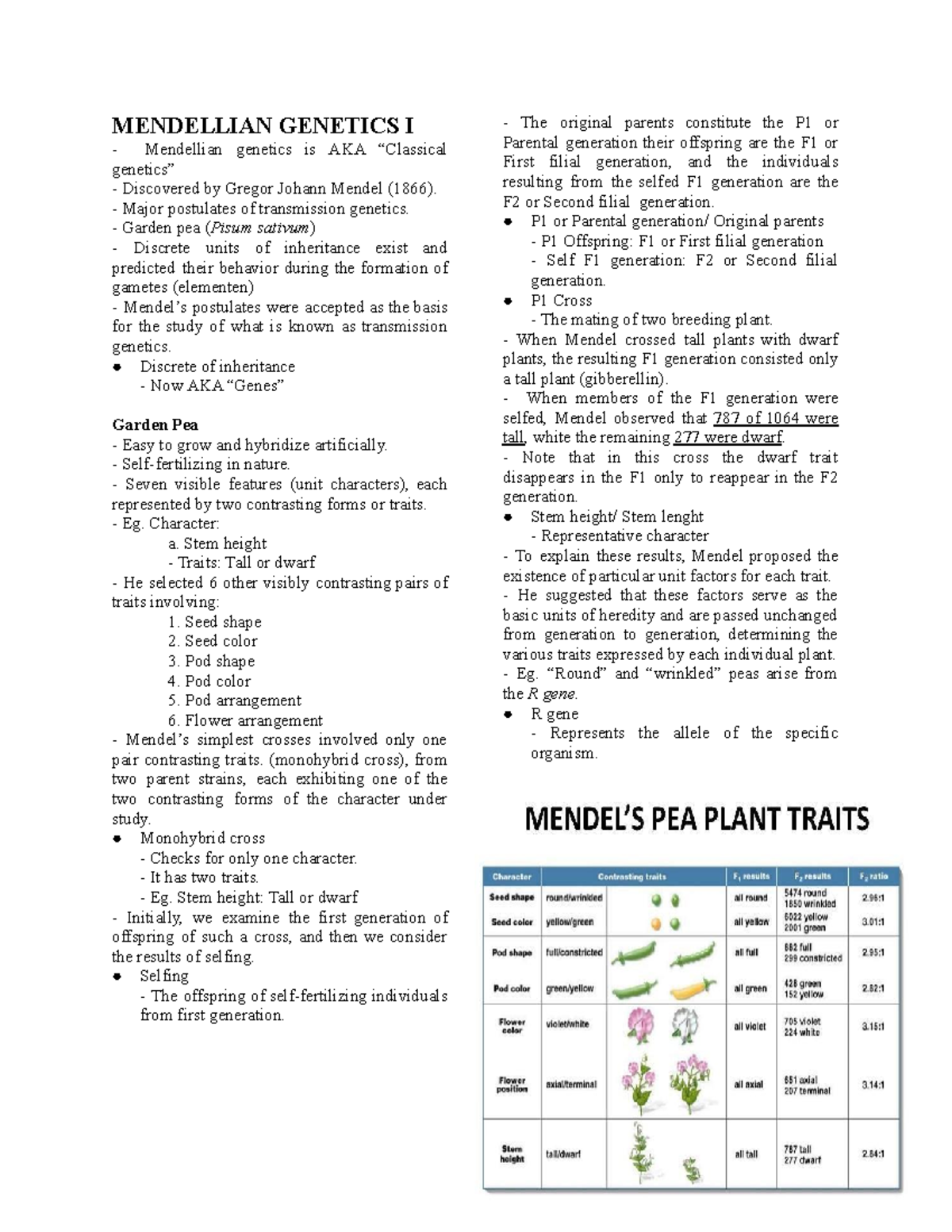 Mendellian Genetics I - MENDELLIAN GENETICS I Mendellian genetics is ...