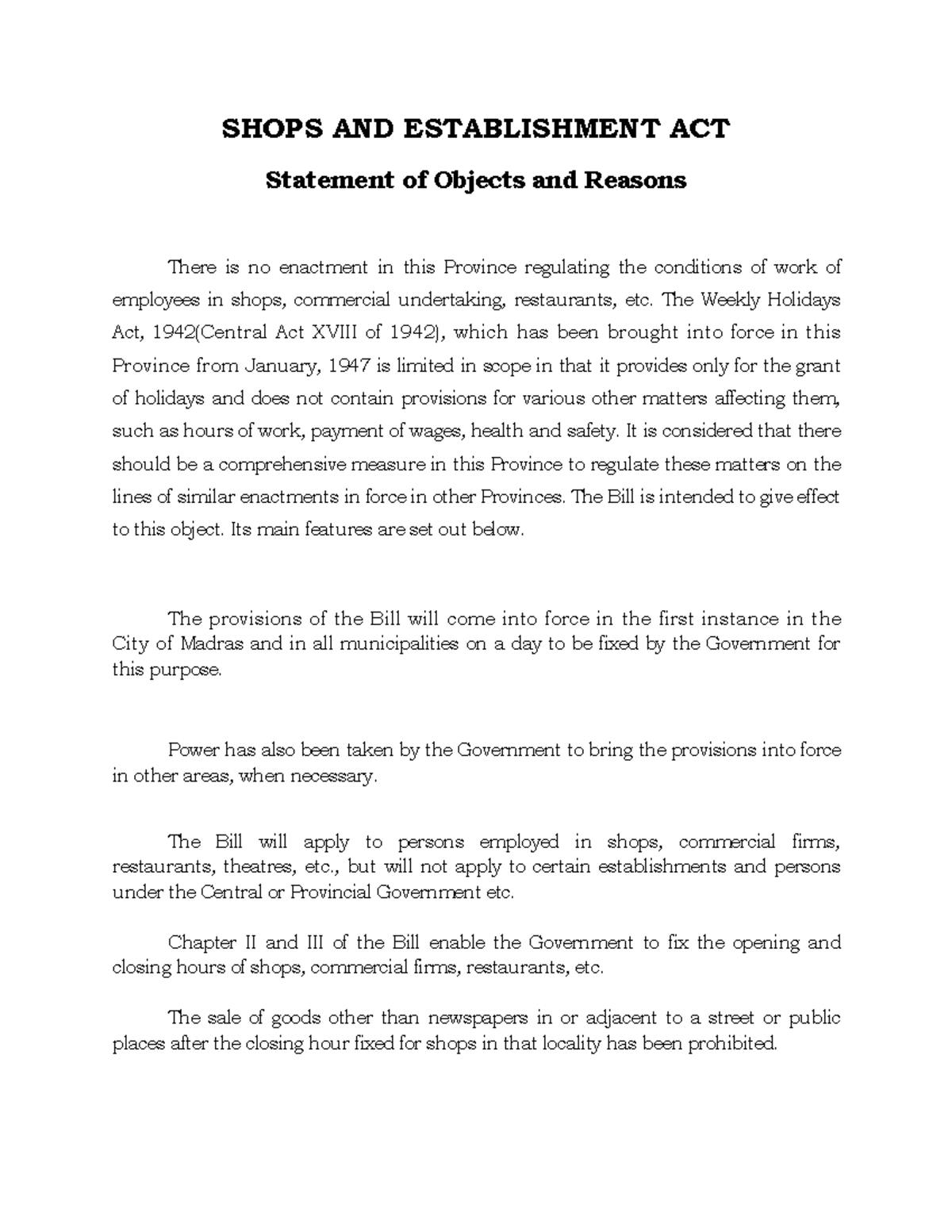 Tamilnadu Shops and Estabilishment Act 1947 1 - SHOPS AND ESTABLISHMENT ...