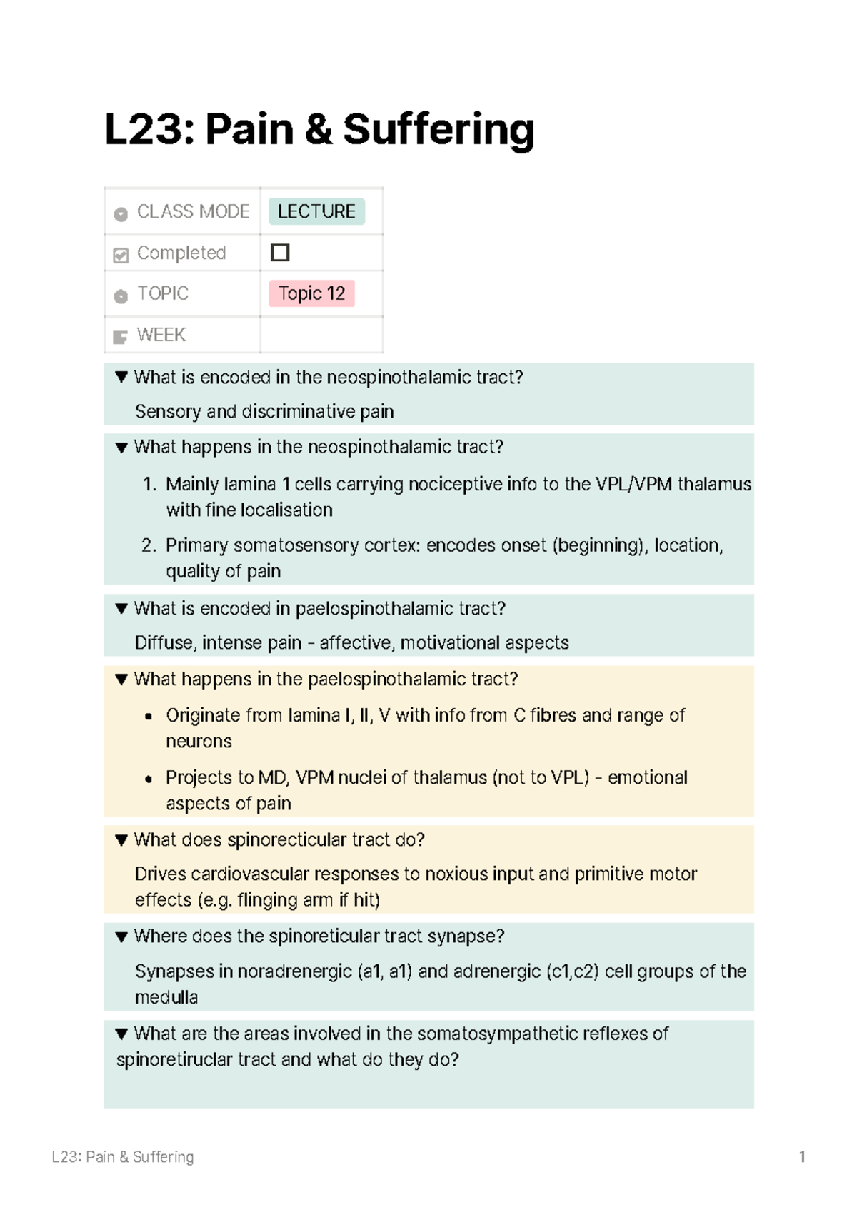 Neospinothalamic and Paleospinothalamic Tracts: Encoding and Processing ...