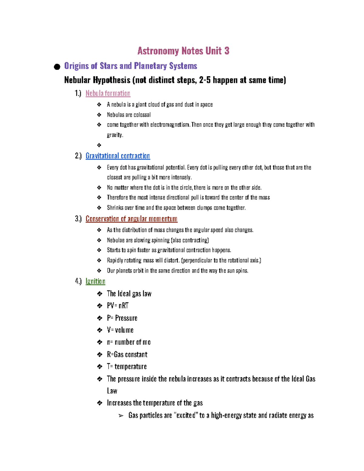 Unit 3 Astronomy - These are the lecture notes from unit 3. They are ...