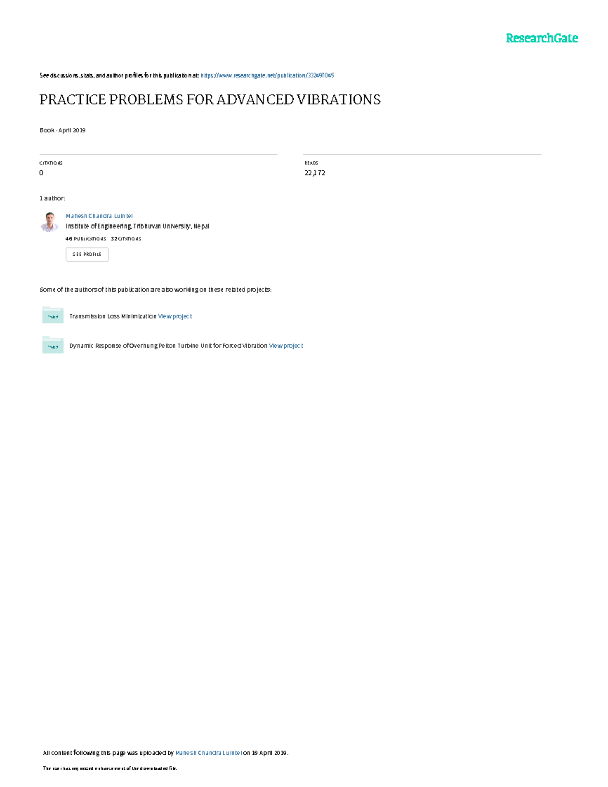 Practice Problems for Advanced Vibrations - See discussions, stats, and ...