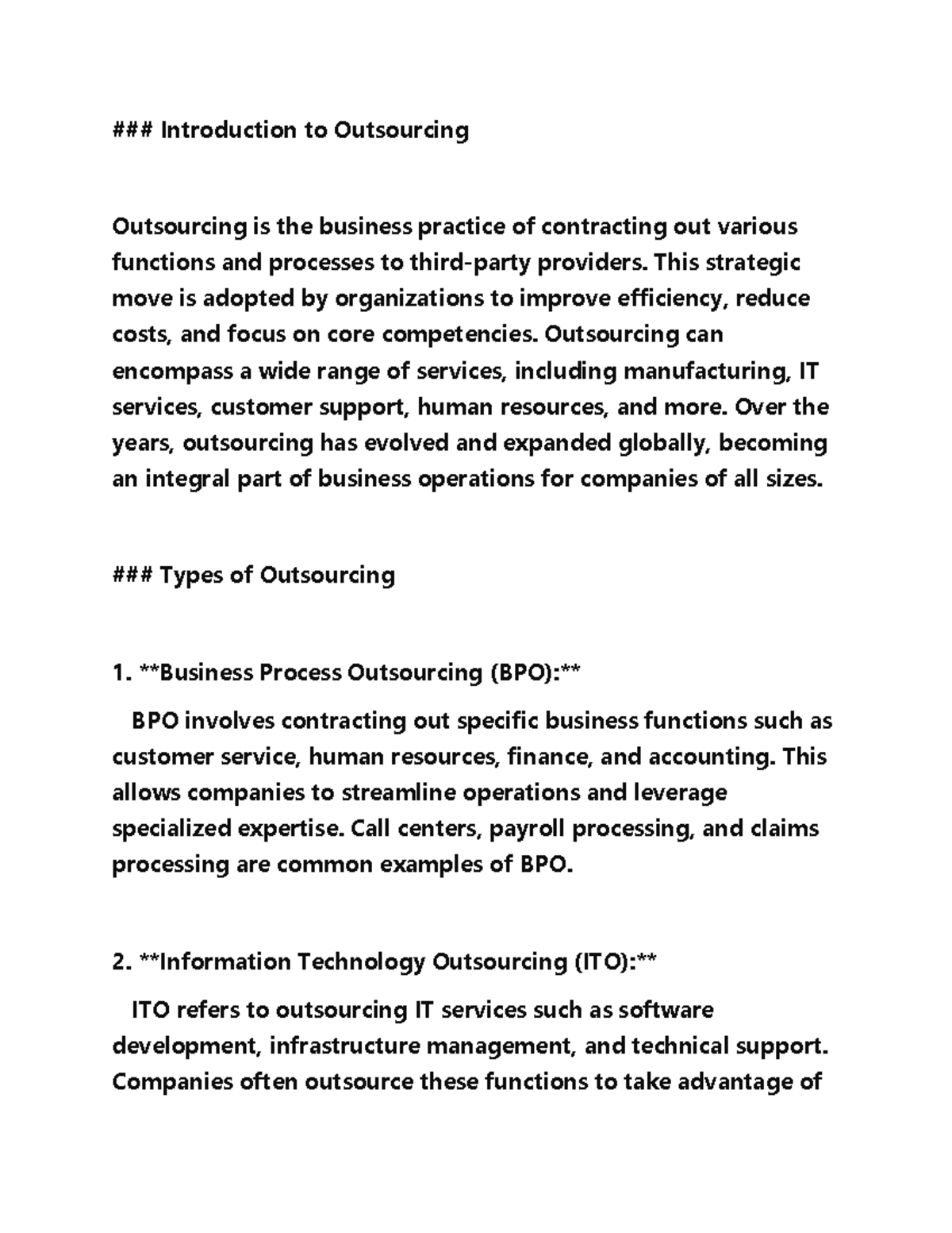 Outs - Sam Yagan - Introduction to Outsourcing Outsourcing is the ...