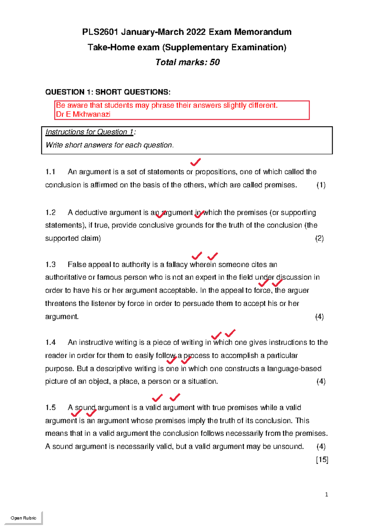 PLS2601 Jan-Mar 2022 Exam Memorandum - PLS2601 January-March 2022 Exam ...