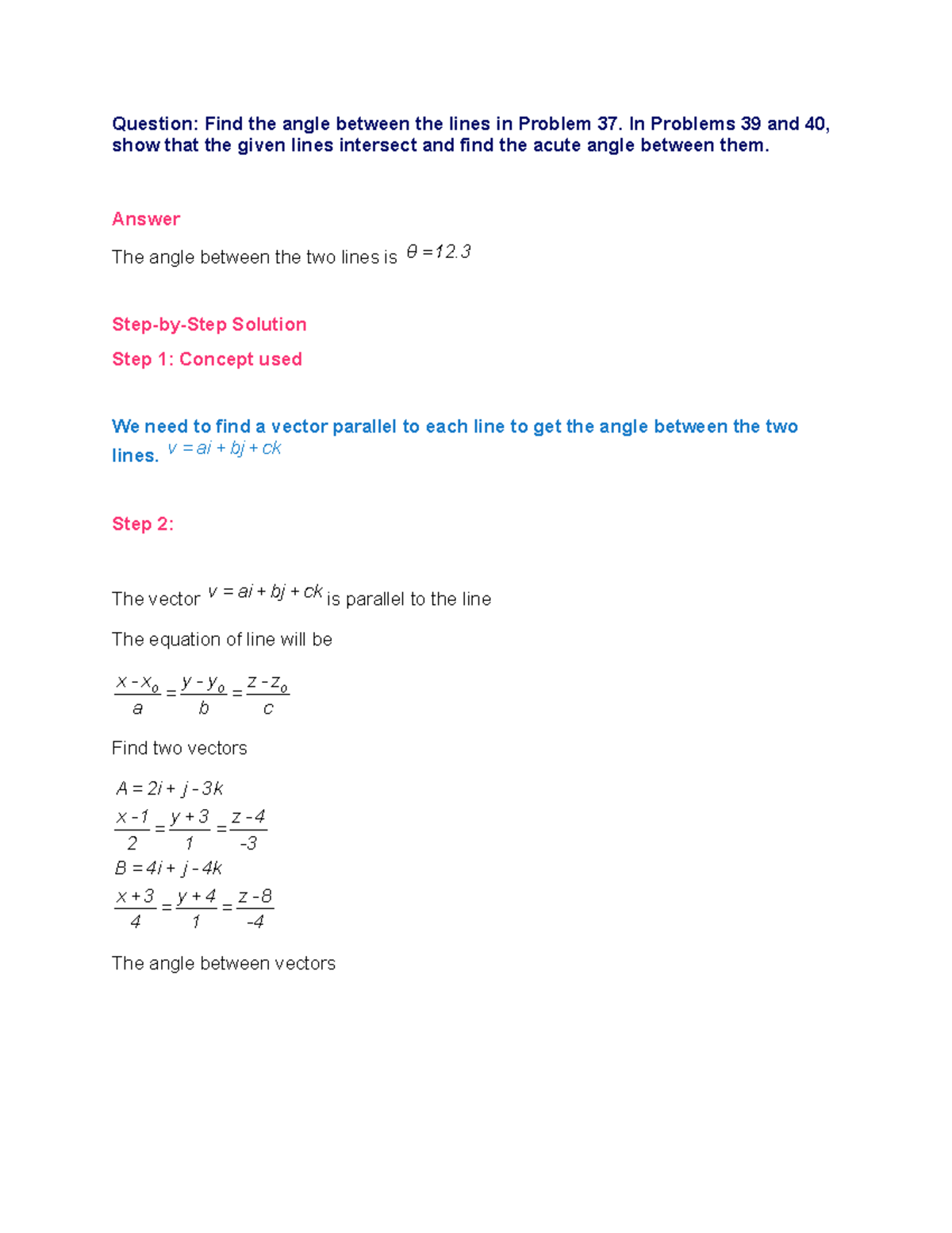 198260 3 5 38P - very useful - Question: Find the angle between the ...