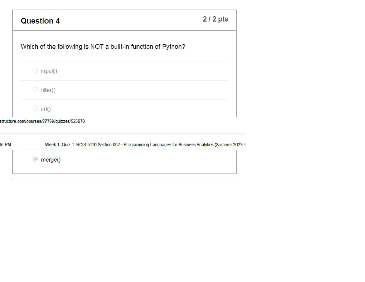 BCIS 5110 week 1 Quiz 1 Q4 - BI foundations - Question 4 pts Which of ...