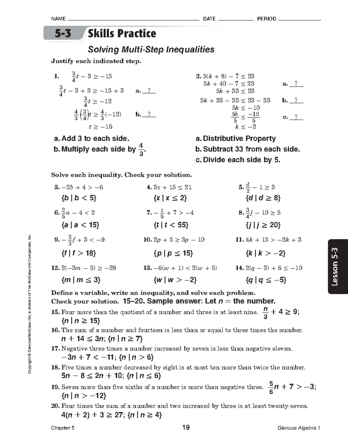 5 3 Ws Key Ijijiijji Copyright Glencoe McGraw Hill A Division Of