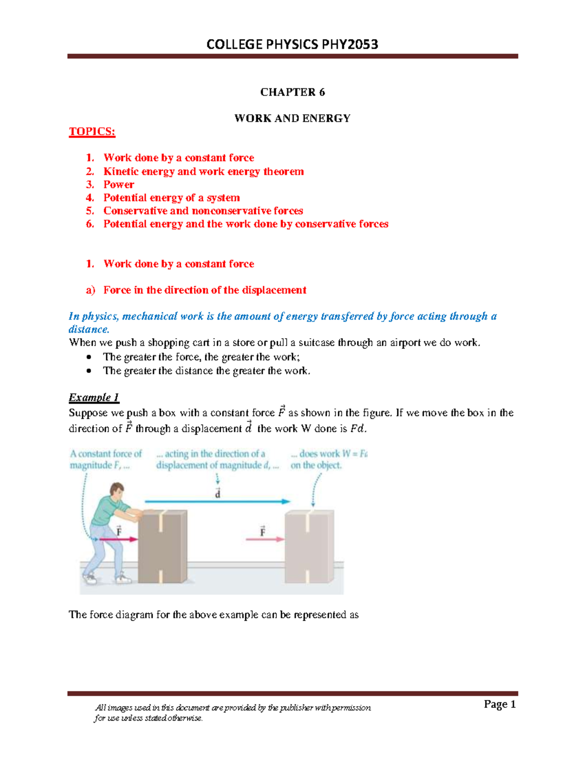 College Physics 9 - Notes - yw zyxwvutsrq CHAPTER 6 WORK AND ENERGY ...