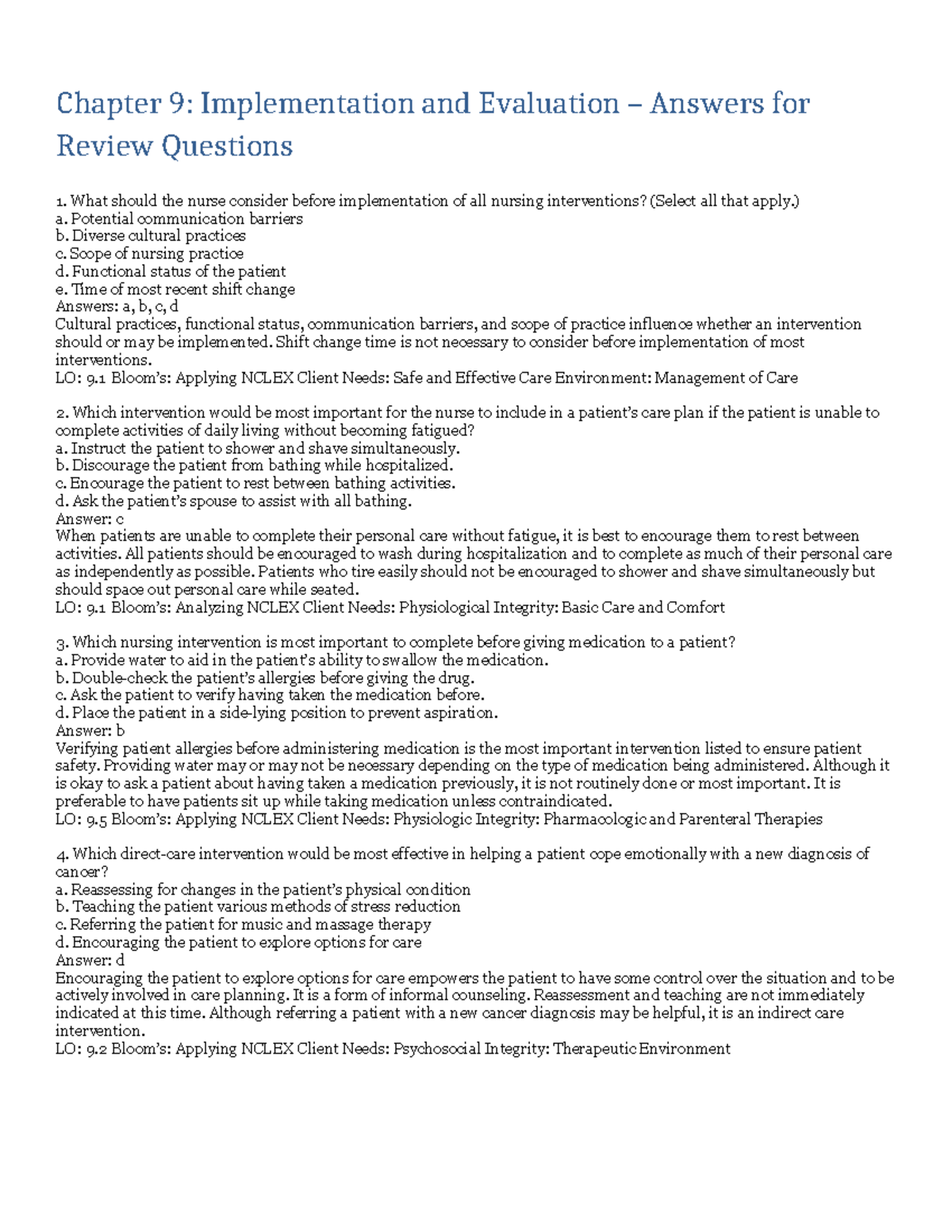 Chapter 9 Review Questions & Answers - Chapter 9: Implementation and Evaluation – Answers for ...