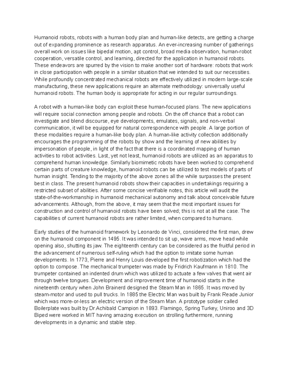 Essay on a Humanoid Robot as a Wonderful Machine - Humanoid robots ...