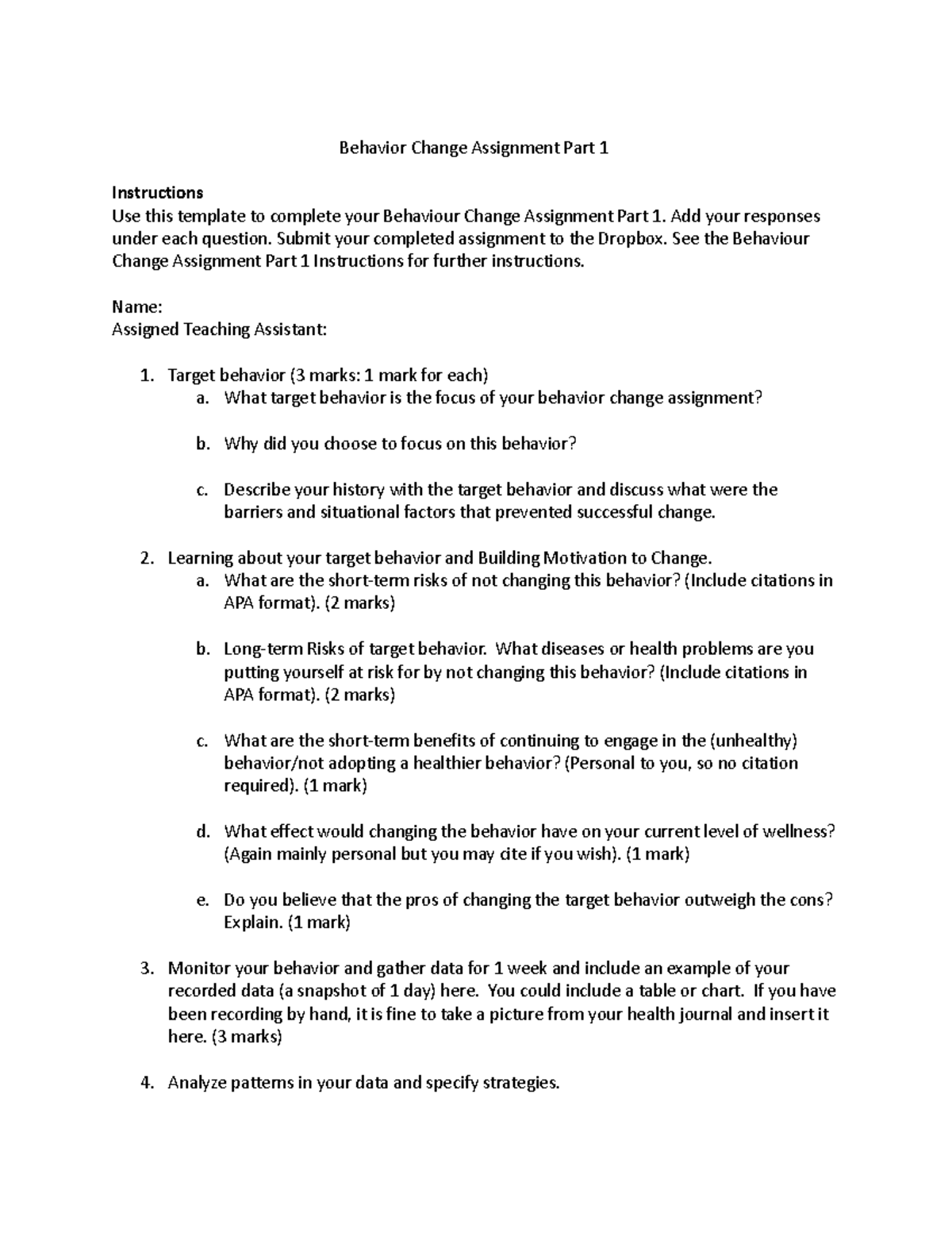 Behaviour change assignment part 1 template section 001 - Behavior Change Assignment Part 1 ...