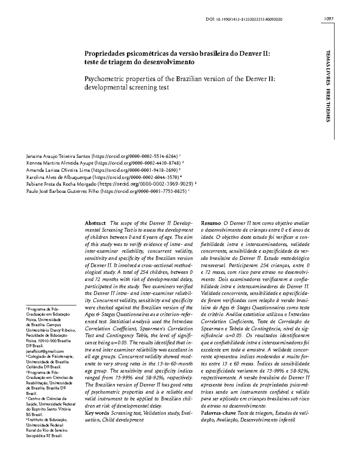 Escala de denver classificação a1 - Propriedades psicométricas da ...