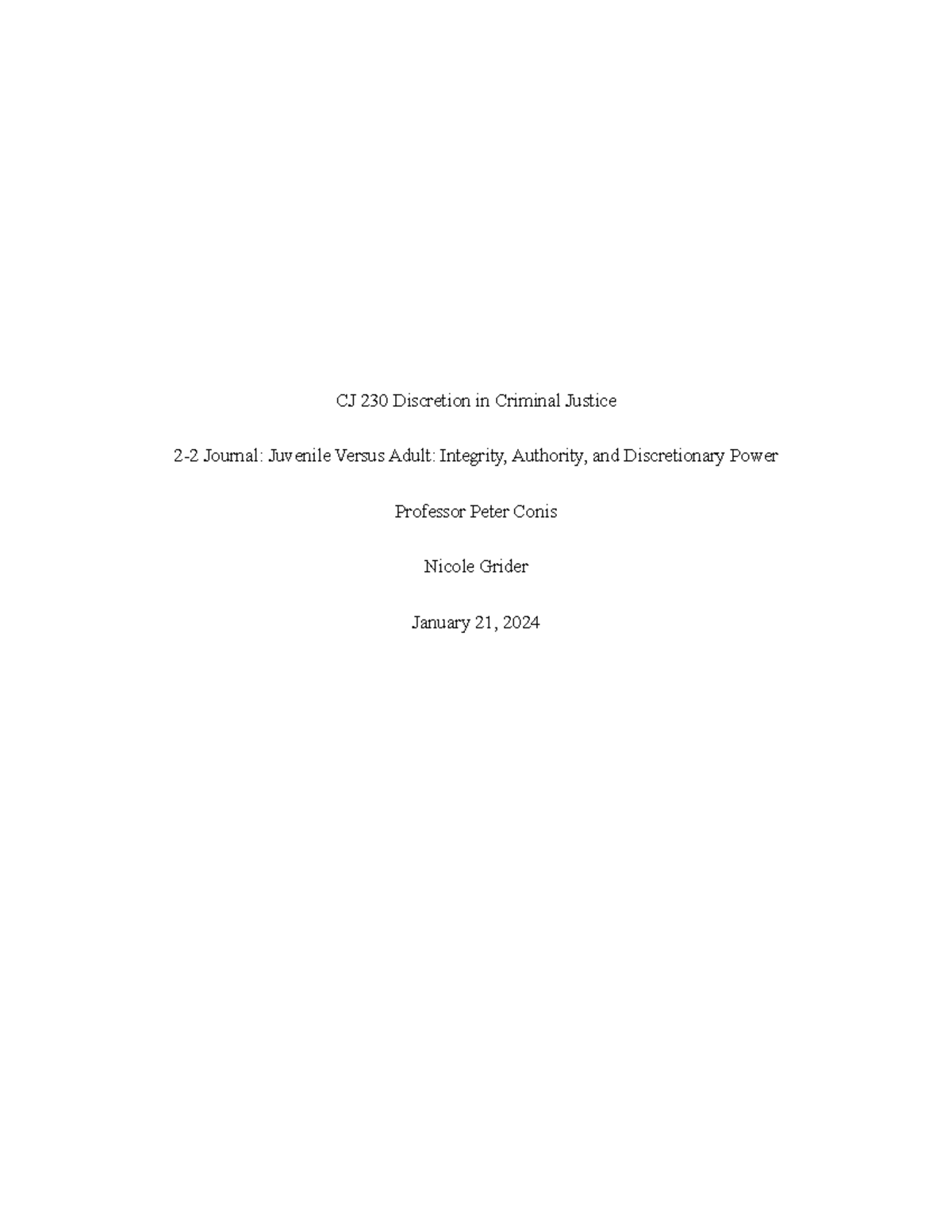 CJ 230 2-2 Journal - N/a - CJ 230 Discretion in Criminal Justice 2-2 ...
